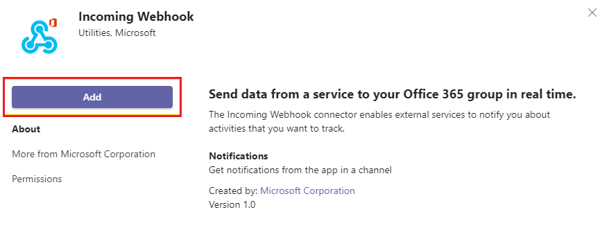 How to create a incoming webhook in Microsoft Teams